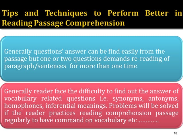 Reading comprehension passage tips and techniques to solve | PPT | Education