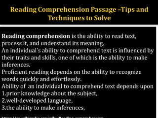 Reading comprehension passage tips and techniques to solve | PPT