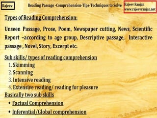 Reading comprehension passage tips and techniques to solve | PPT