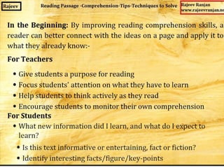 Reading comprehension passage tips and techniques to solve | PPT