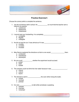 Reading Comprehension Prefixes and Suffixes | PDF