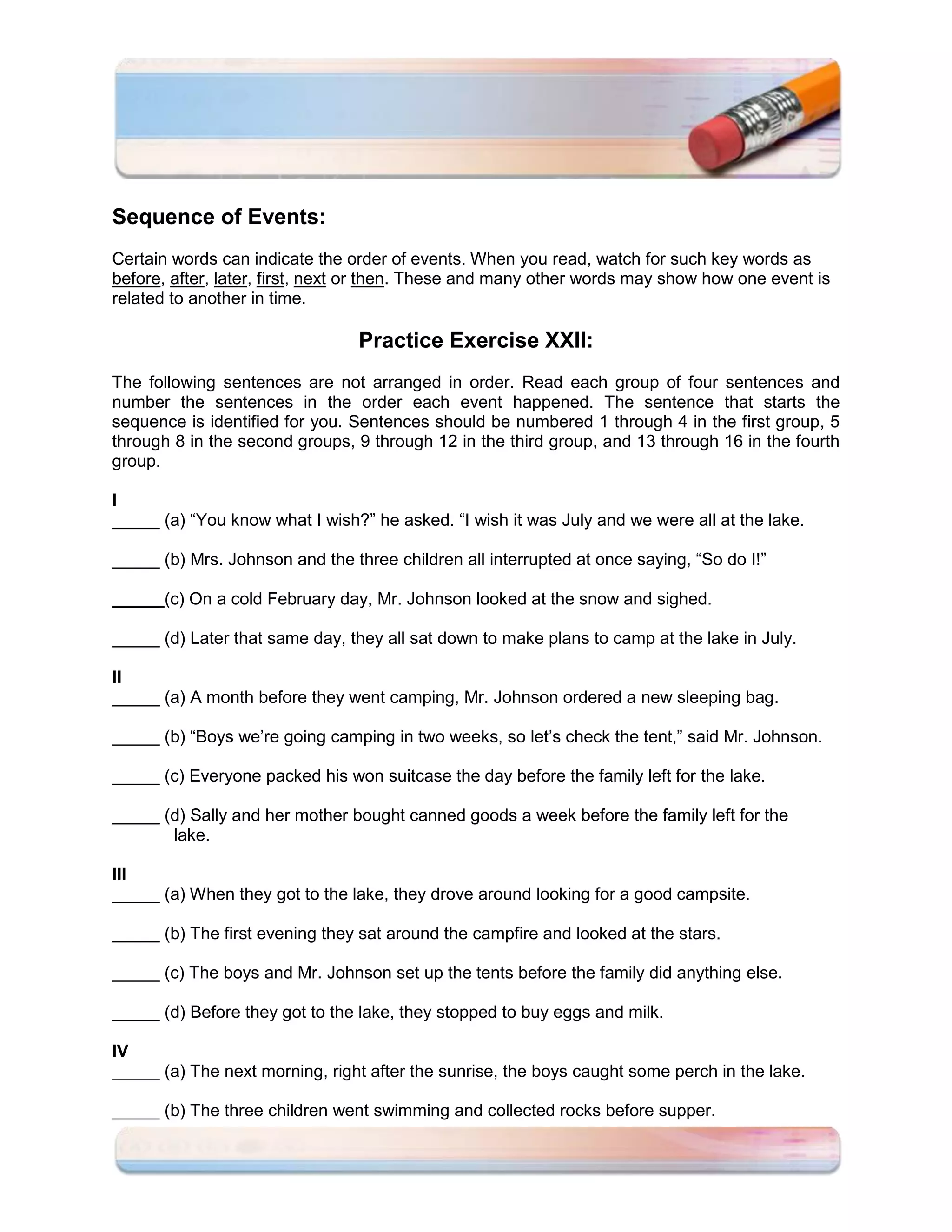 Reading Comprehension Sequence of Events | PDF