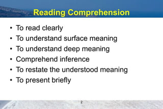 Reading Comprehension slides To read clearly | PPT