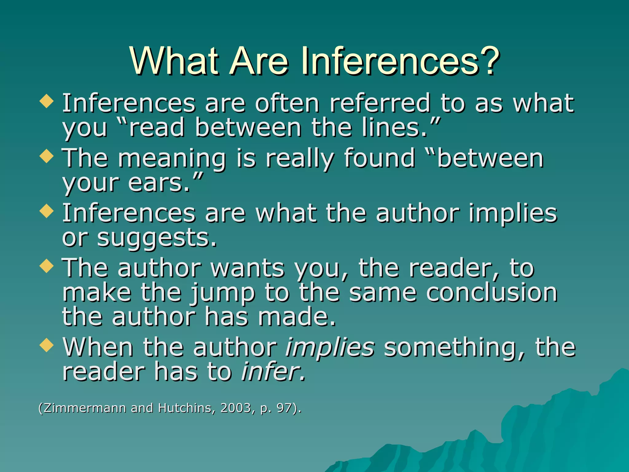 Reading comprehension strategy- Inference | PPT | Music | Entertainment