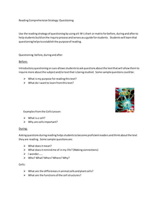 Reading comprehension strategy | DOCX