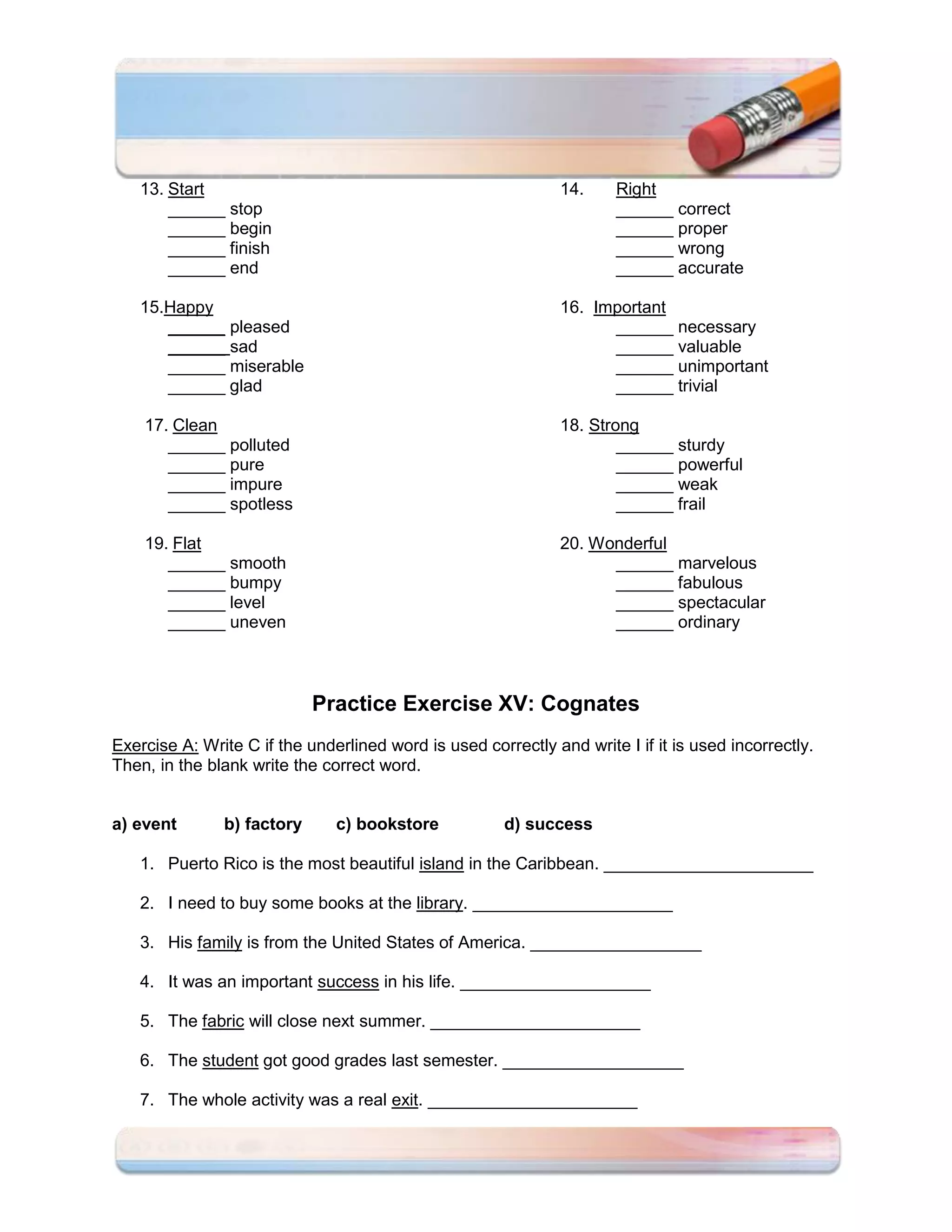 Reading Comprehension Synonyms and Antonymys | PDF