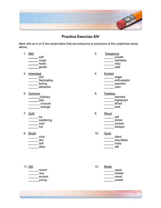 Reading Comprehension Synonyms and Antonymys | PDF