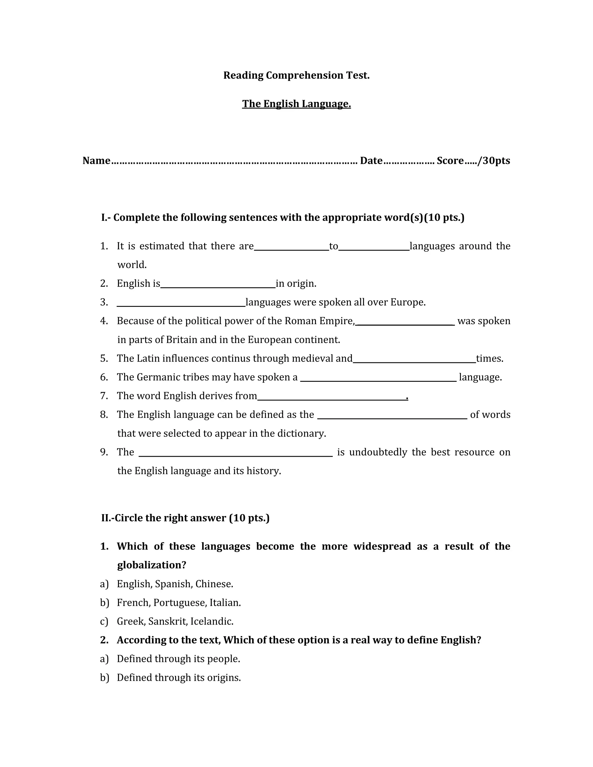 Reading comprehension test the english language | PDF | Programming ...