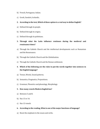 Reading comprehension test the english language | DOC