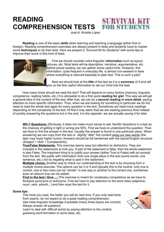 Reading Comprehension tips | PDF | Educational Assessment | Education