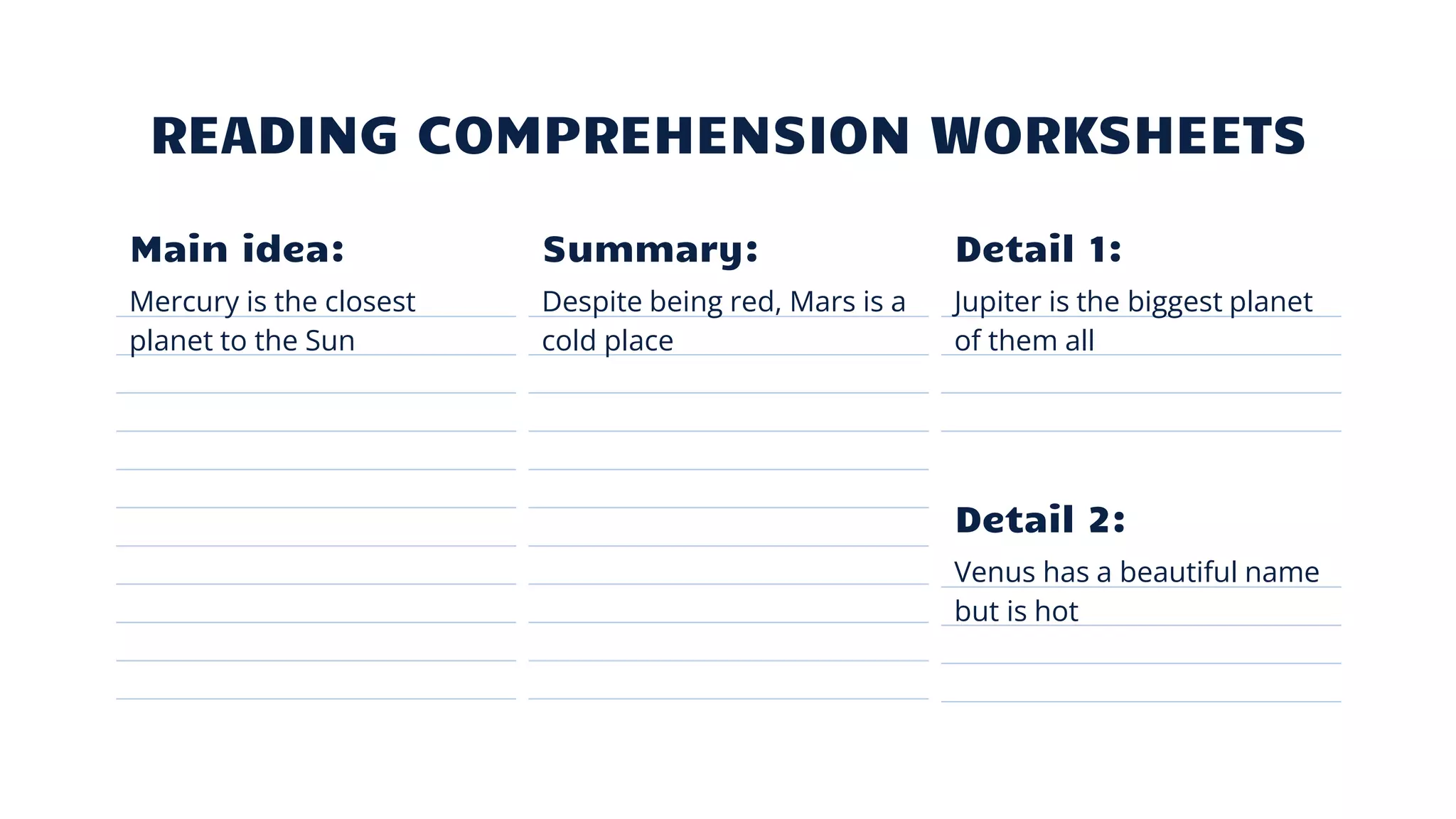Reading Comprehension Worksheets Infographics by Slidesgo.pptx