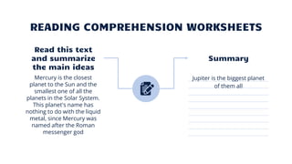 Reading Comprehension Worksheets Infographics by Slidesgo.pptx