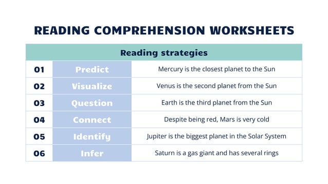 Reading Comprehension Worksheets Infographics by Slidesgo.pptx