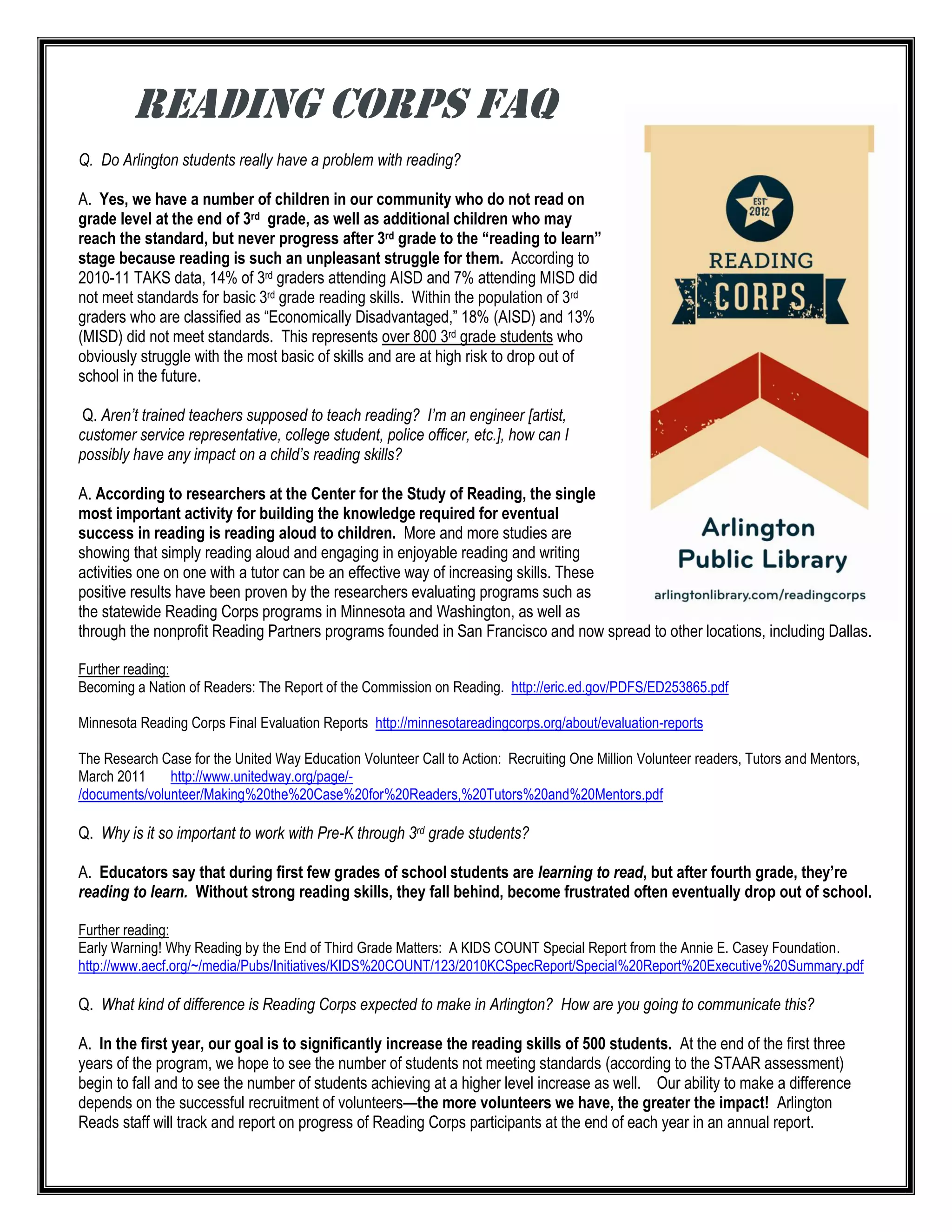 Reading Corps FAQ | PDF