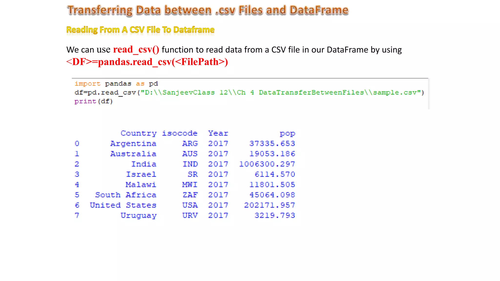 Reading_csv.pptx | Programming Languages | Computing