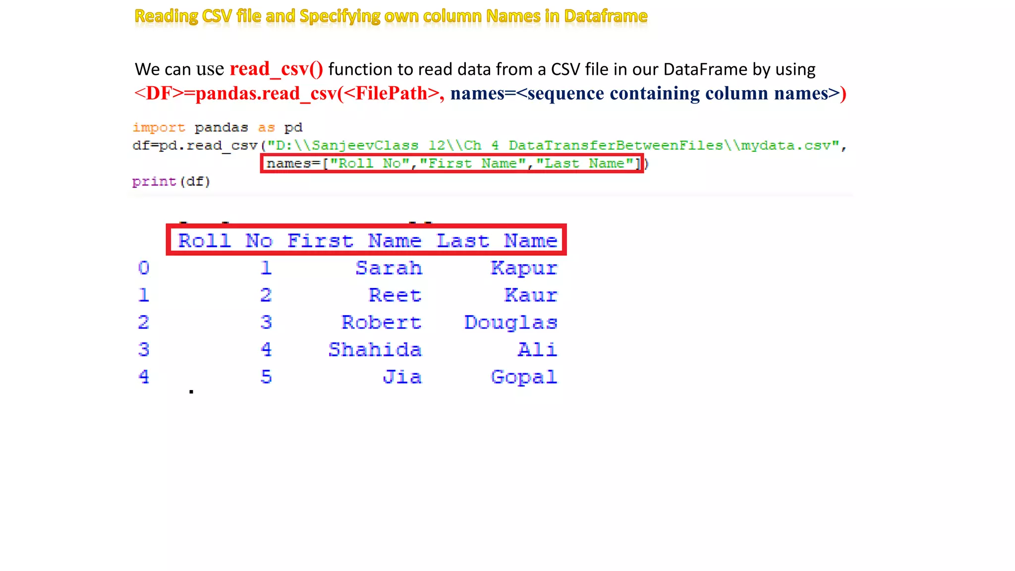 Reading_csv.pptx | Programming Languages | Computing