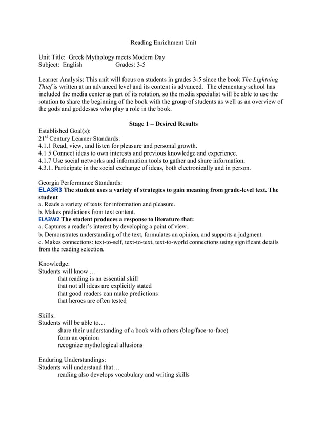 Reading enrichment unit | PDF