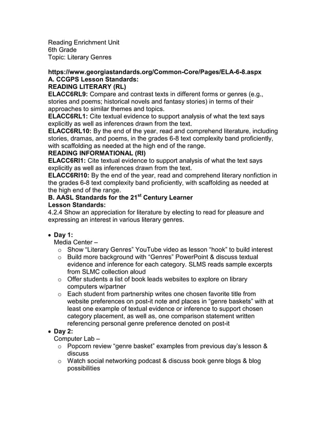 Reading enrichment unit 1 | PDF