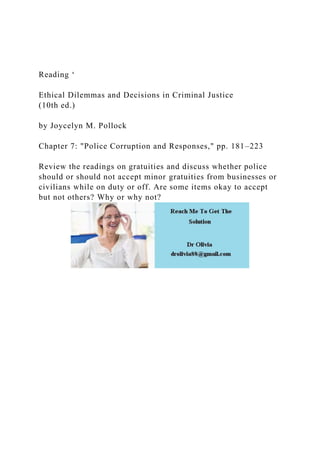 Reading ‘Ethical Dilemmas and Decisions in Criminal Justice .docx
