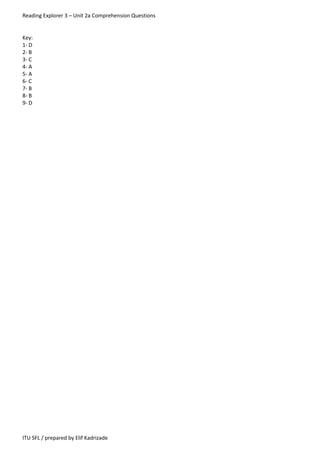 Reading explorer3 2a compquestions | DOC