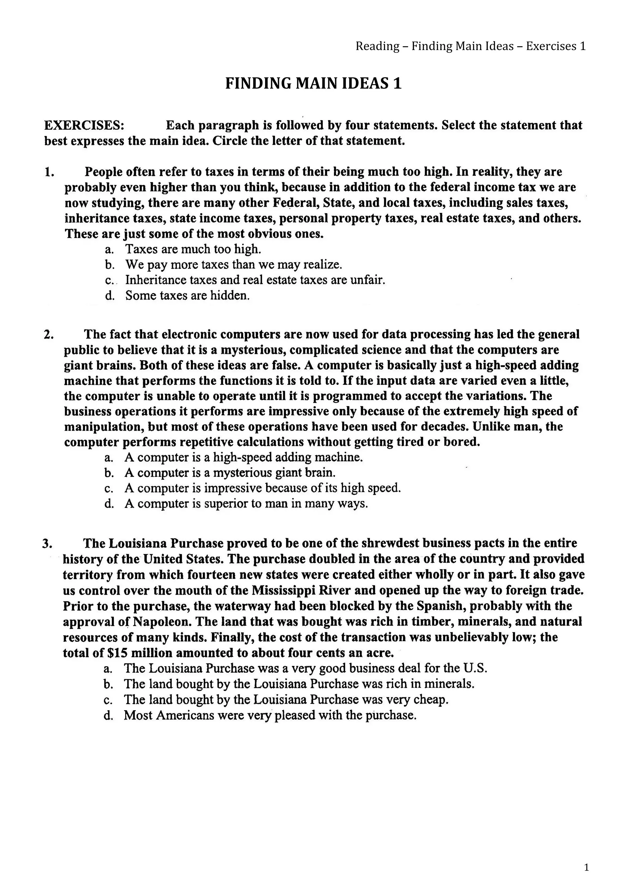 Reading finding mainideas_exercises1 | DOC