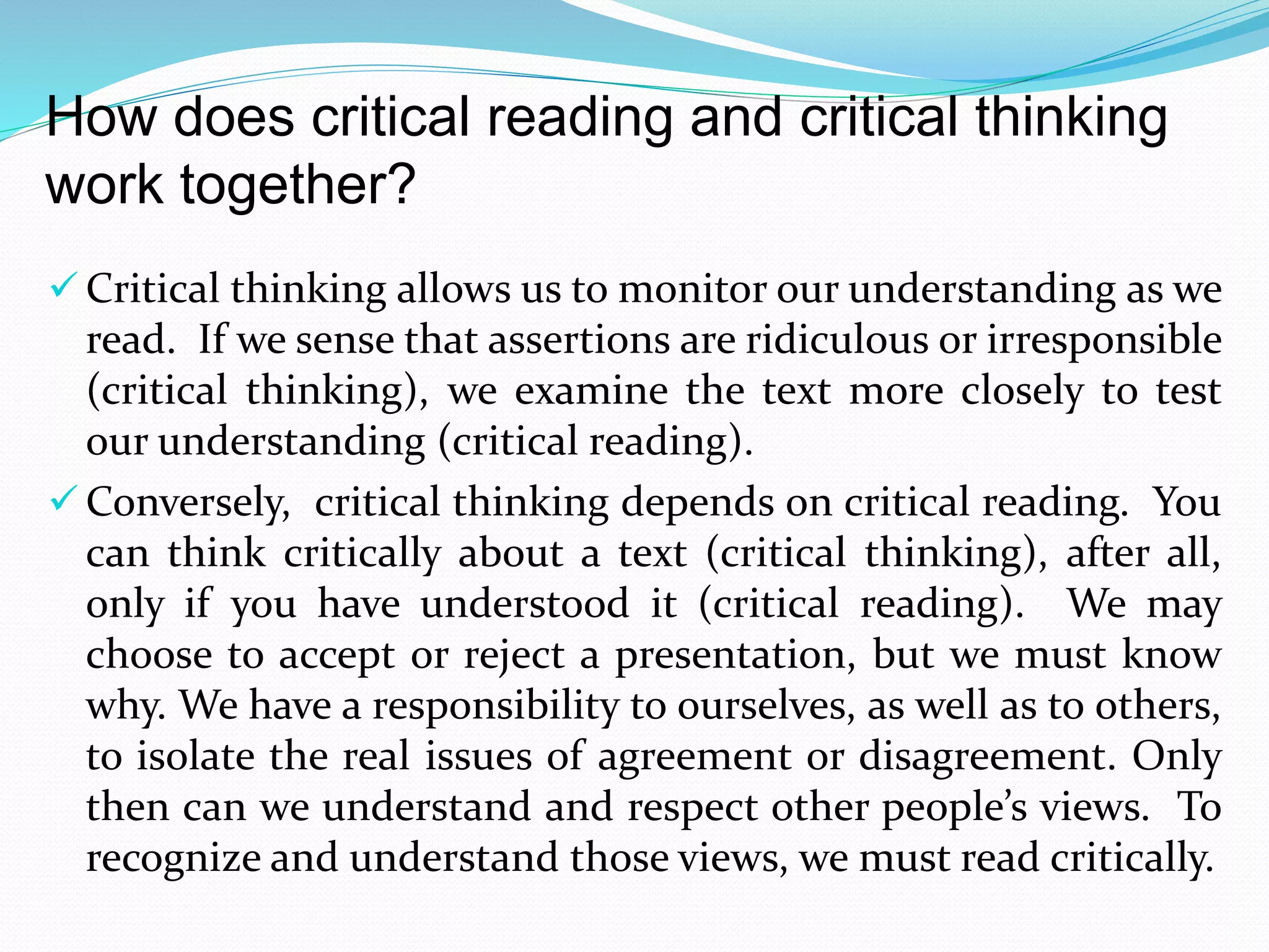 Reading for critical understanding | PPTX