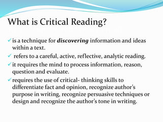 Reading for critical understanding | PPTX