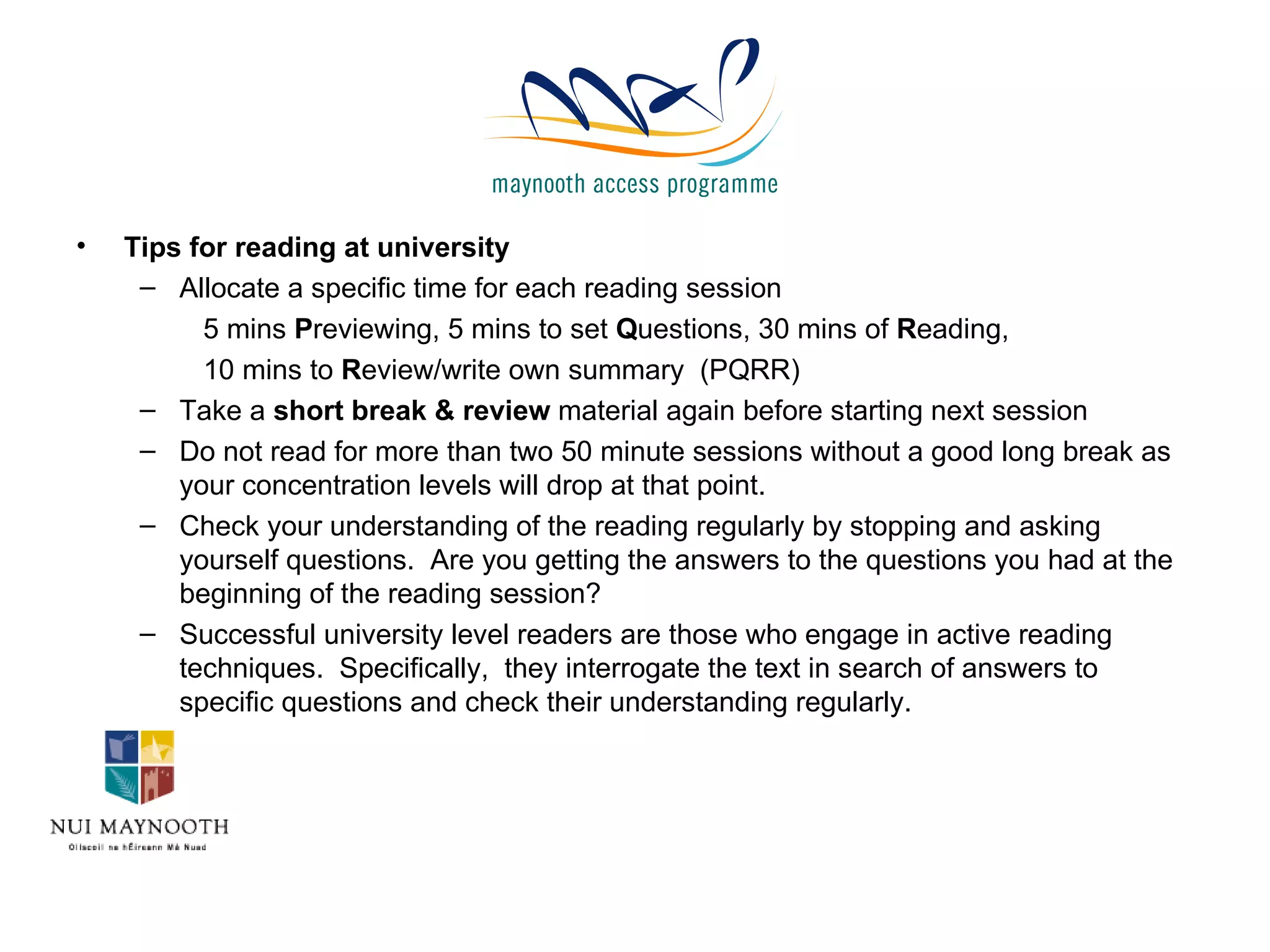 Reading for university | PPT