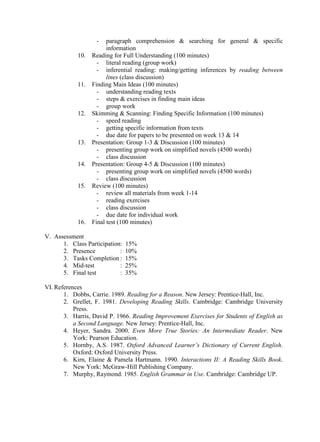 Outline of Intensive Reading Course for College STudents | PDF