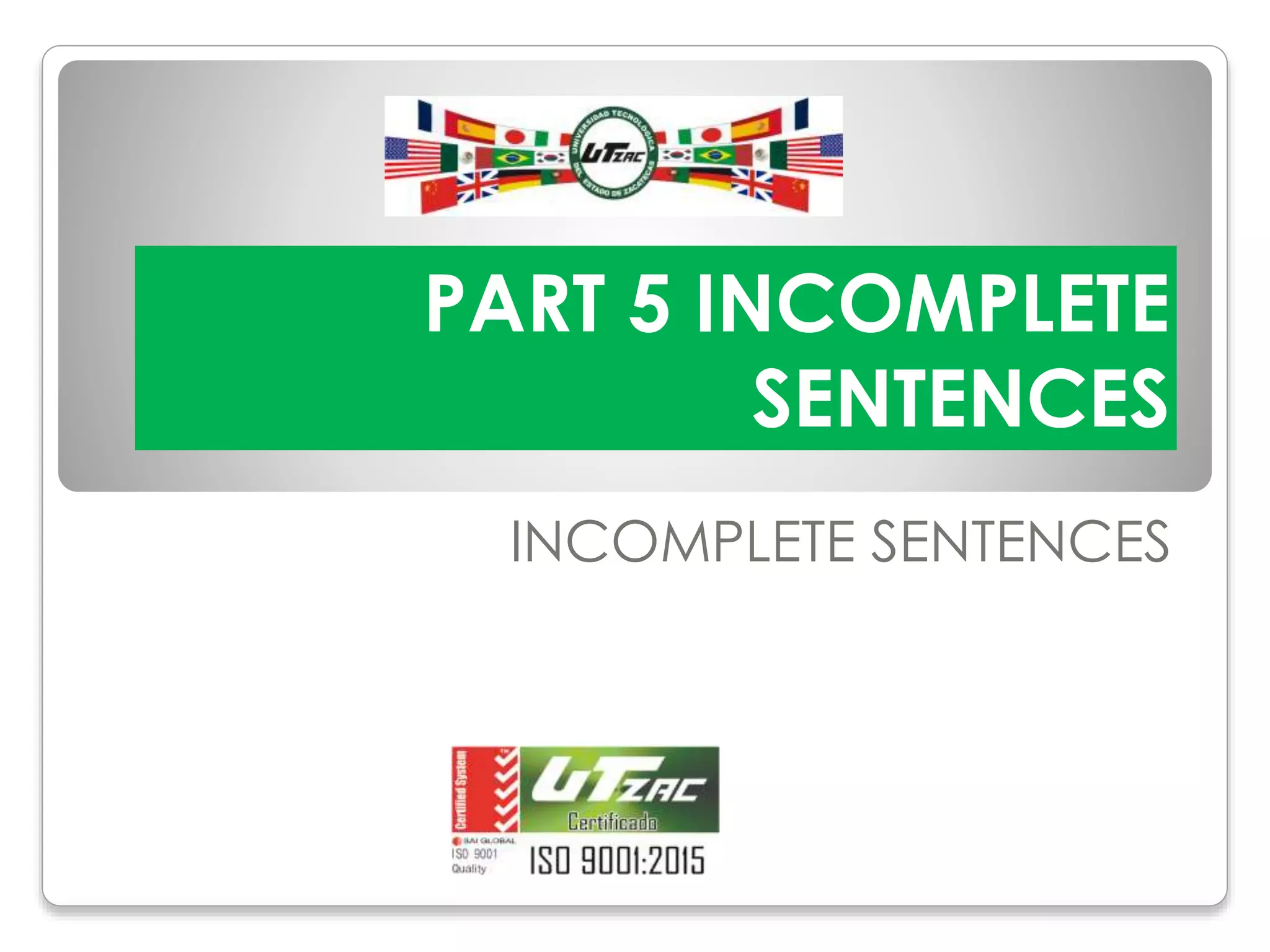 Reading PART 5 incomplete sentences | PPT