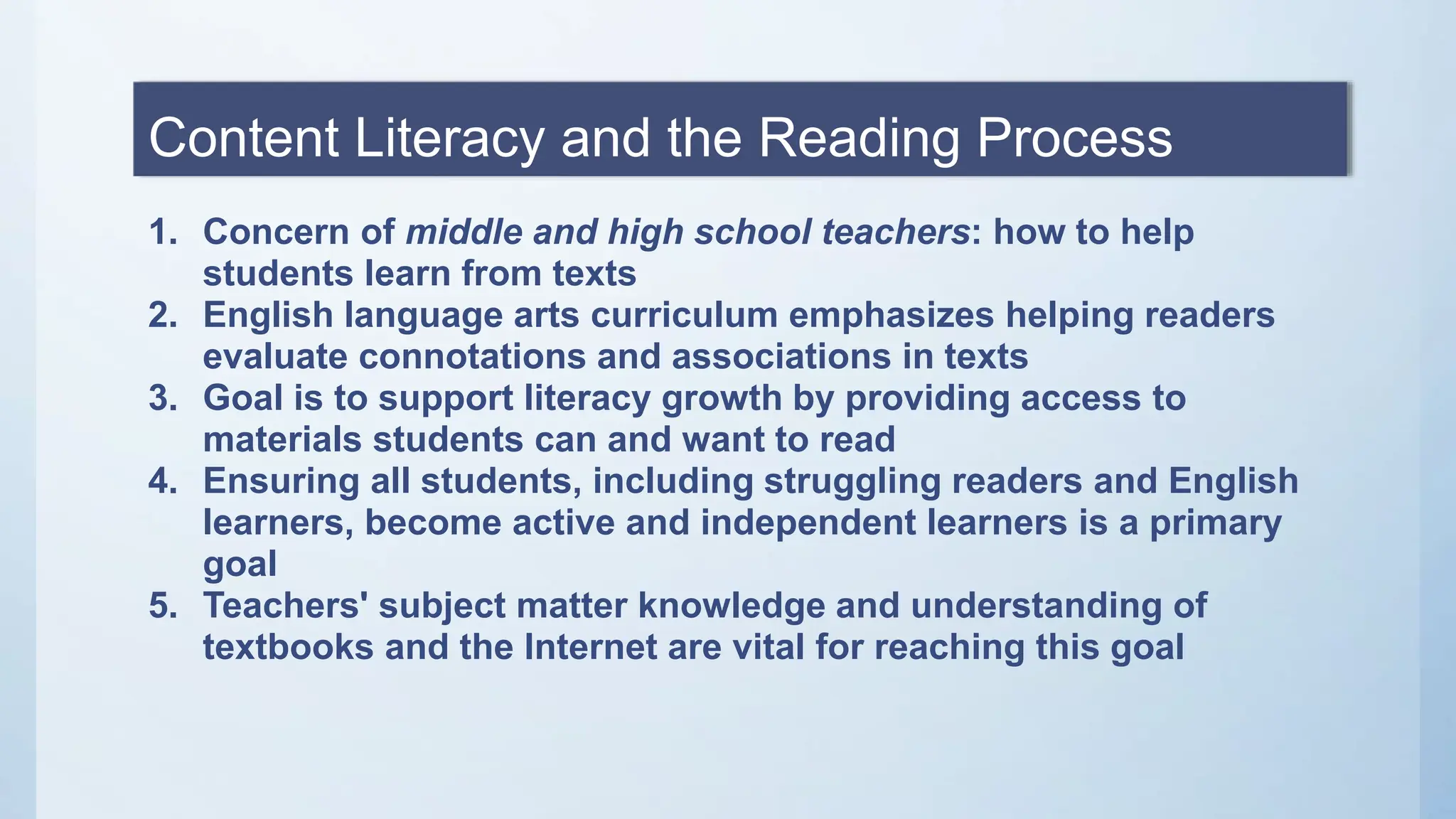 Reading in content area: Content Literacy and the Reading Process.pptx