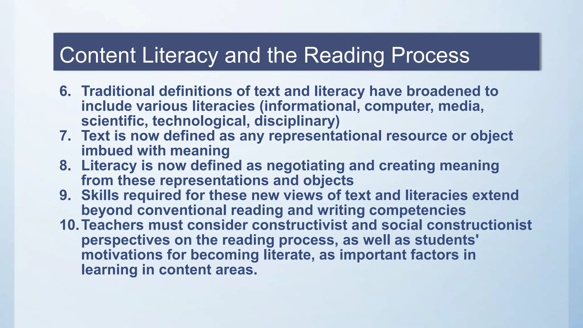 Reading in content area: Content Literacy and the Reading Process.pptx