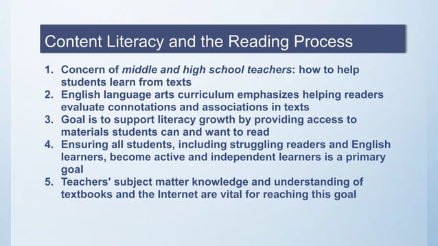 Reading in content area: Content Literacy and the Reading Process.pptx