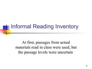 Reading inventory | PPT | Educational Assessment | Education