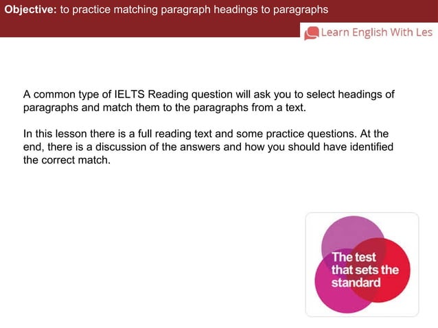 Reading lesson 1 matching paragraph headings | PPT
