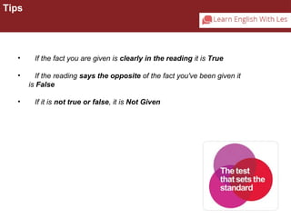 Reading lesson 3 true false not given | PPT