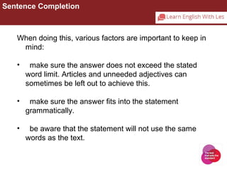 Reading lesson 5 sentence completion | PPT