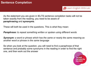 Reading lesson 5 sentence completion | PPT