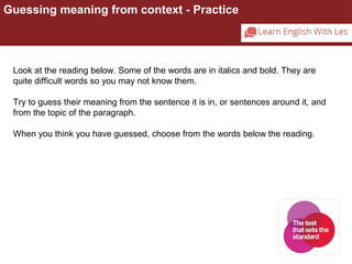 Reading lesson 7 guessing meaning from context | PPT