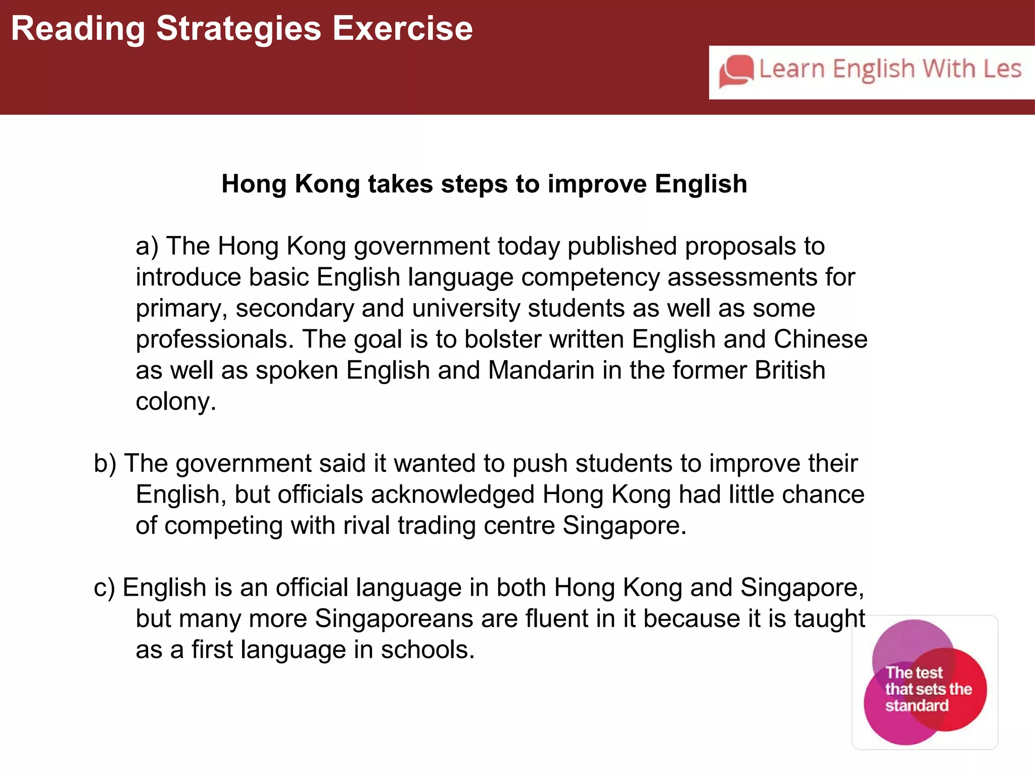 Reading lesson 9 reading strategies | PPT | Educational Assessment ...