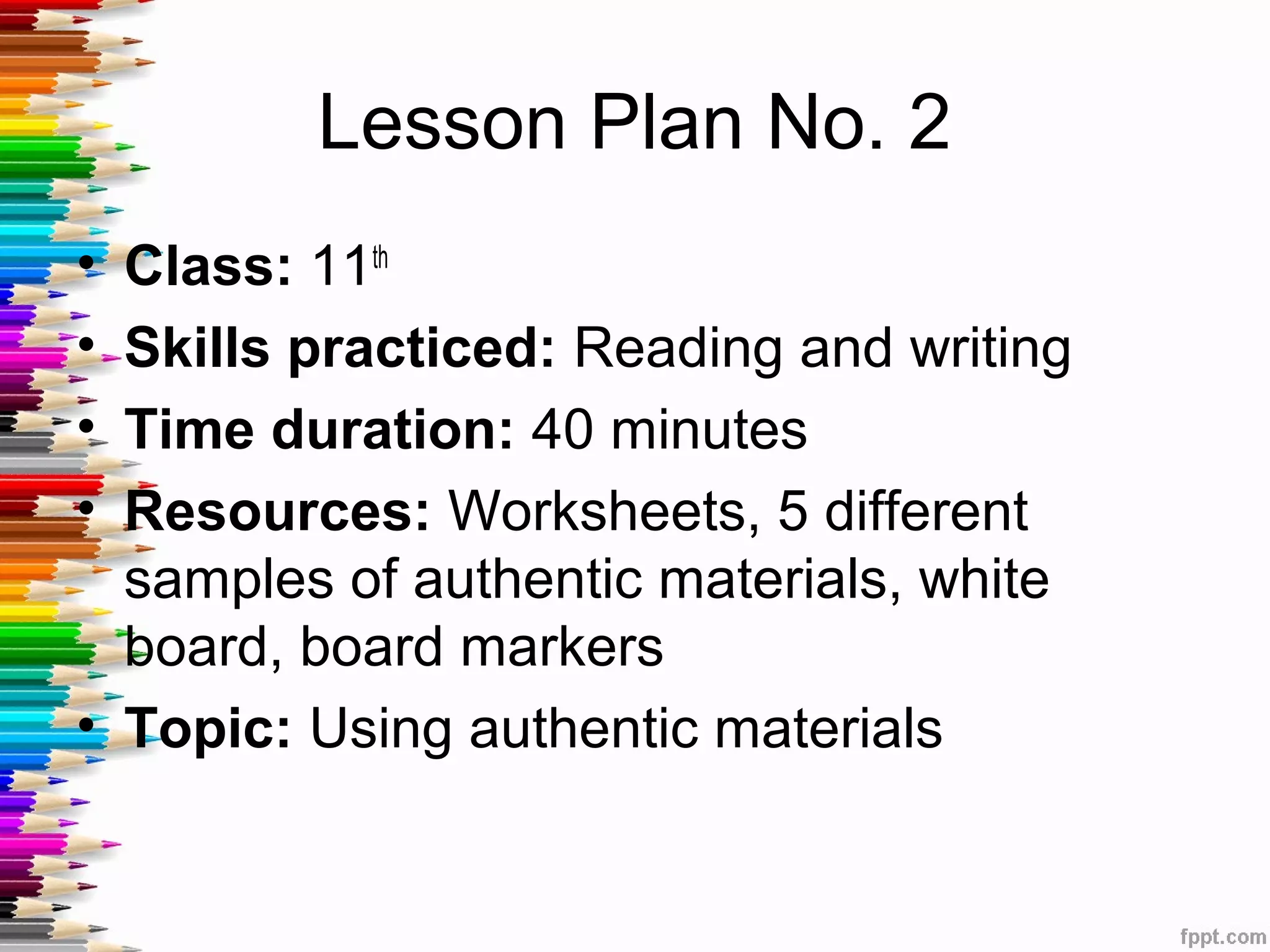 Reading skill lesson plan (through authentic material) | PPT