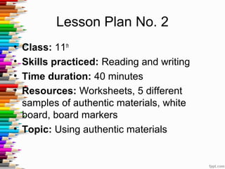 Reading skill lesson plan (through authentic material) | PPT