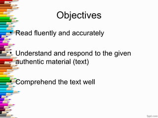 Reading skill lesson plan (through authentic material) | PPT