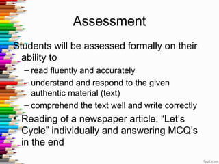 Reading skill lesson plan (through authentic material) | PPT