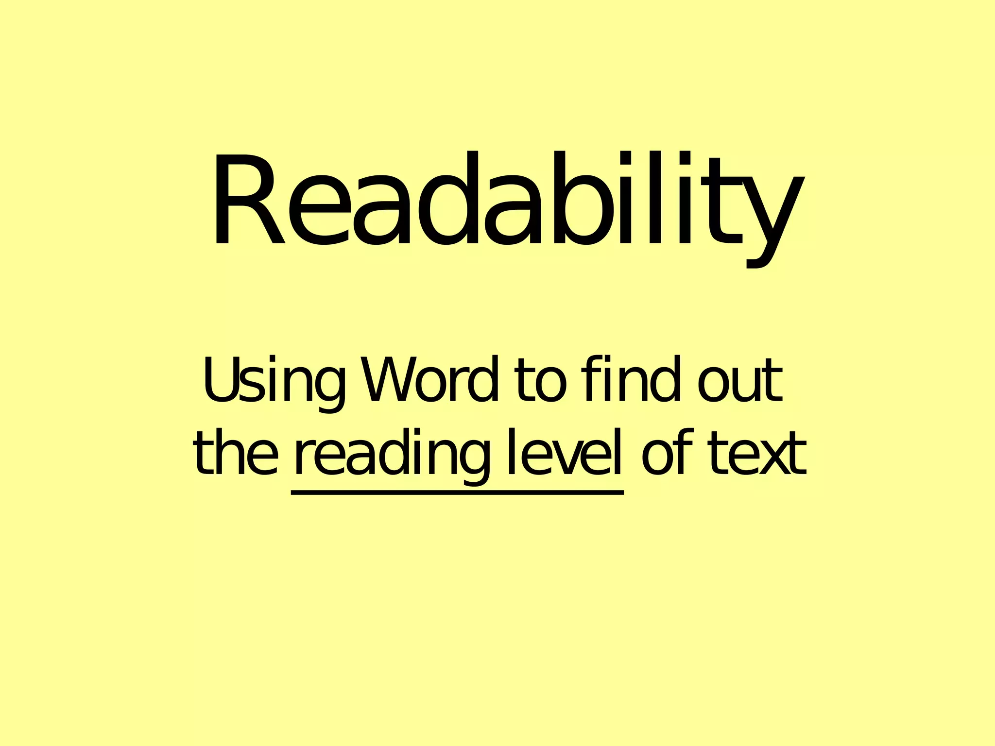 Reading Level Tools In Word | PPT