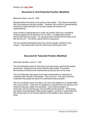 Reading like a historian federalists vs antifederalists | PDF