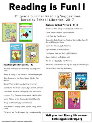 2017 Summer Reading list 1st grade | PDF | Books and Literature