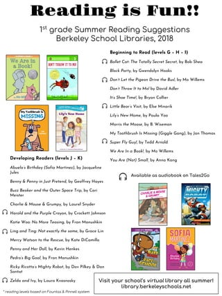 2018 Summer Reading for 1st grade | PDF