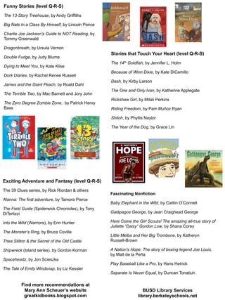 3rd grade summer reading recommendations | PDF