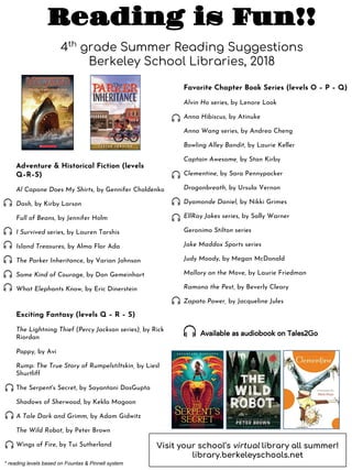 2018 Summer Reading for 4th grade | PDF